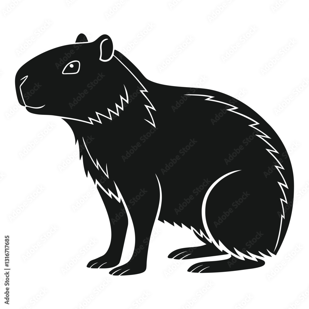 Capybara silhouettes and icons. Black flat color simple elegant white ...