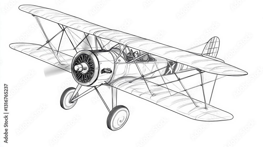 Sopwith Camel WWI Airplane Line Art Illustration - A detailed line art ...