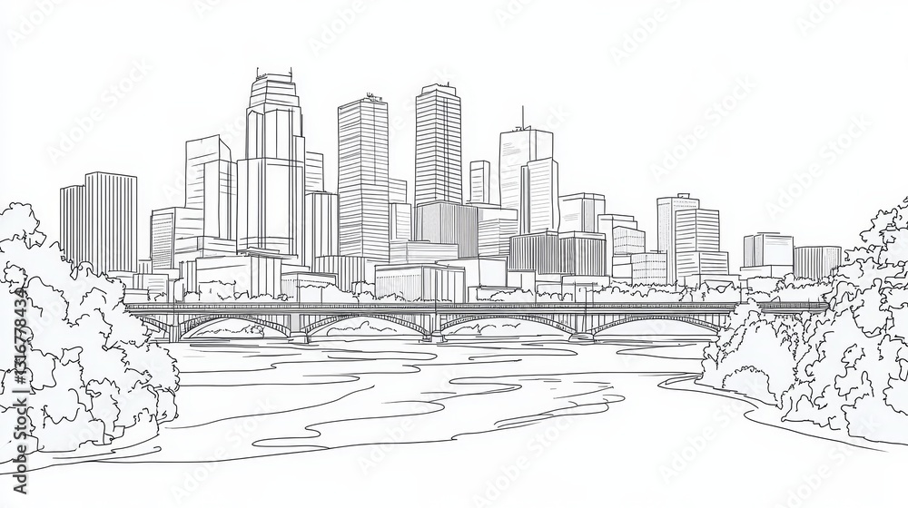 Minneapolis Skyline Coloring Page - Single line drawing of Minneapolis ...