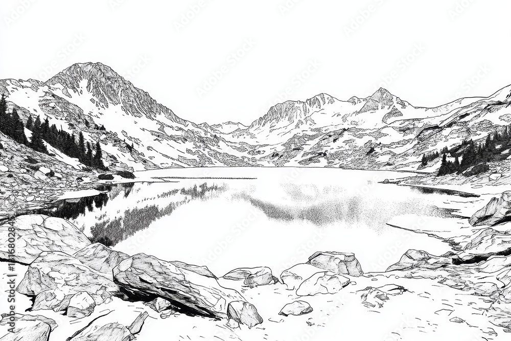Seven Rila Lakes Bulgaria Line Art Coloring Page - Single line drawing ...