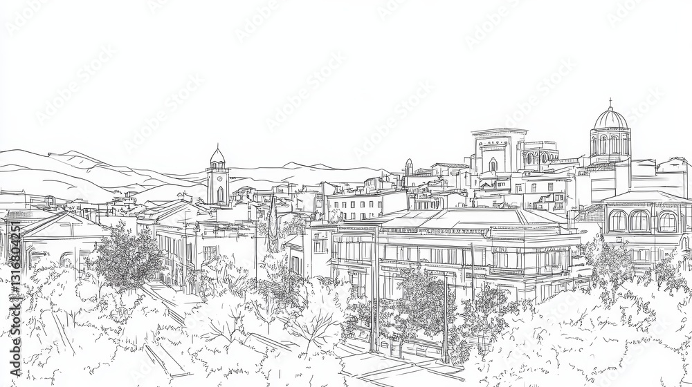 Tirana Albania Cityscape Line Drawing - Single line drawing of Tirana ...