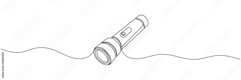 continuous line flashlight.one line drawing of lighting tool.single ...