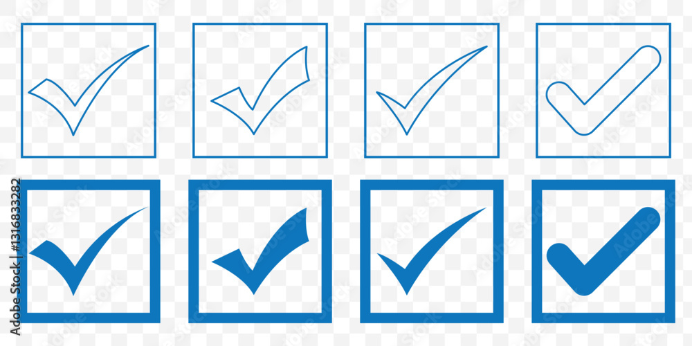 Check mark icon vector set. Check box icon with right or yes checkmark icons. Tick box, checkbox ...