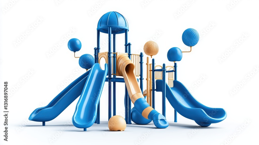 Minimalist 3D playground symbol, simple and balanced, featuring a slide ...