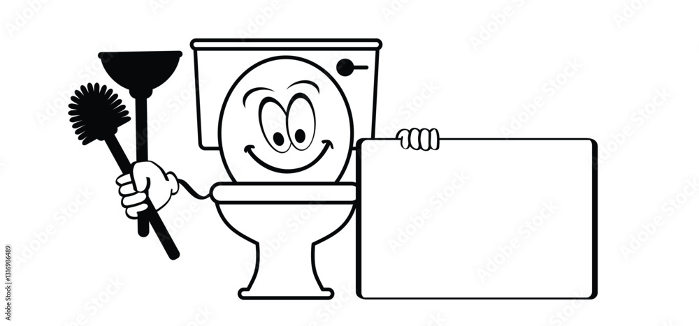 Cartoon wc, toilet mascot with toilets plunger and toilet brush. World ...