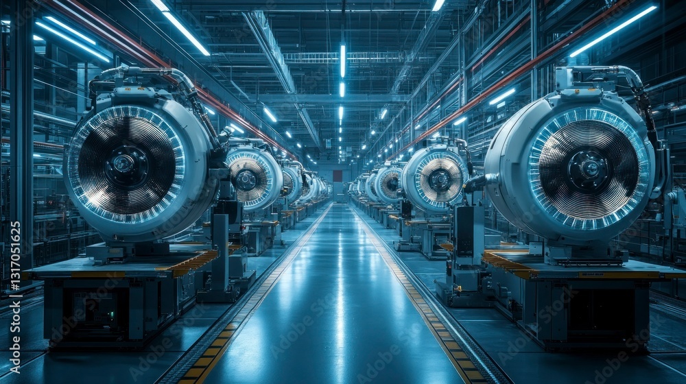 Massive industrial fan production line with robotic arms factory ...