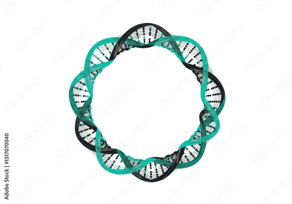 DNA helix ring, circular genetic structure, teal and black double helix ...