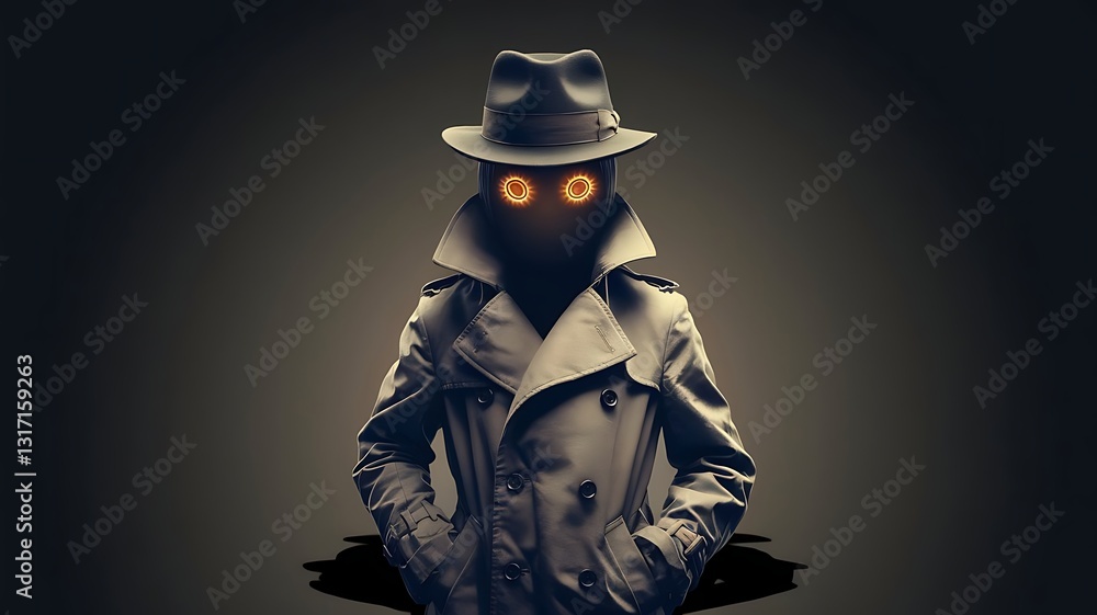 a mysterious character with a dark gradient background, wearing a ...