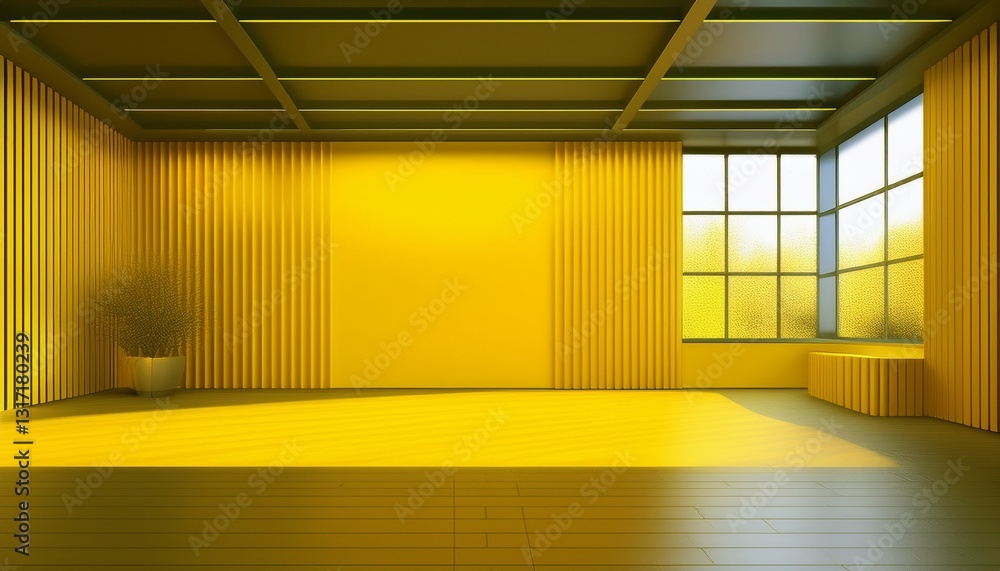 yellow virtual empty room background backdrop banner image with window ...