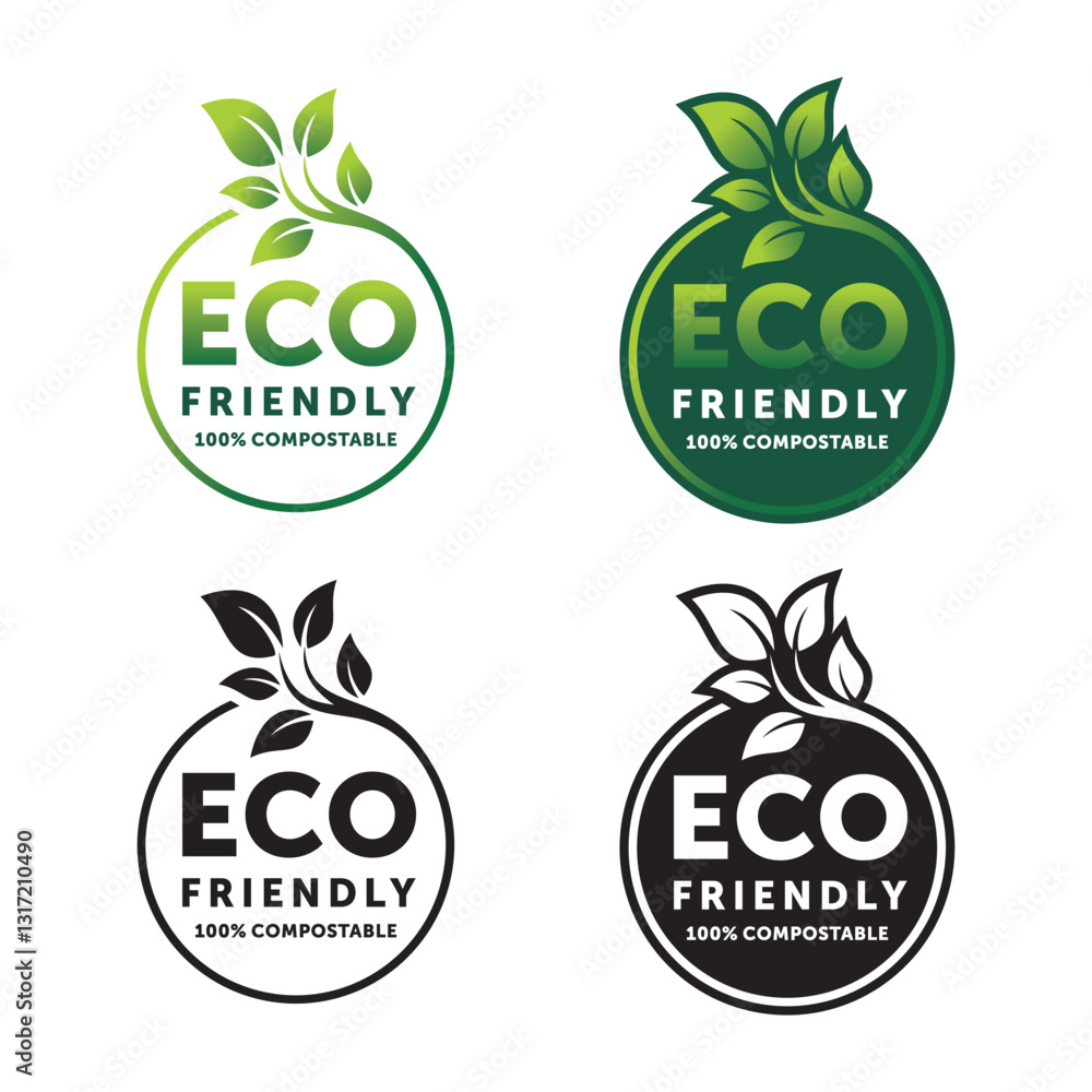 Eco Friendly 100% Compostable Logos Stock Vector | Adobe Stock
