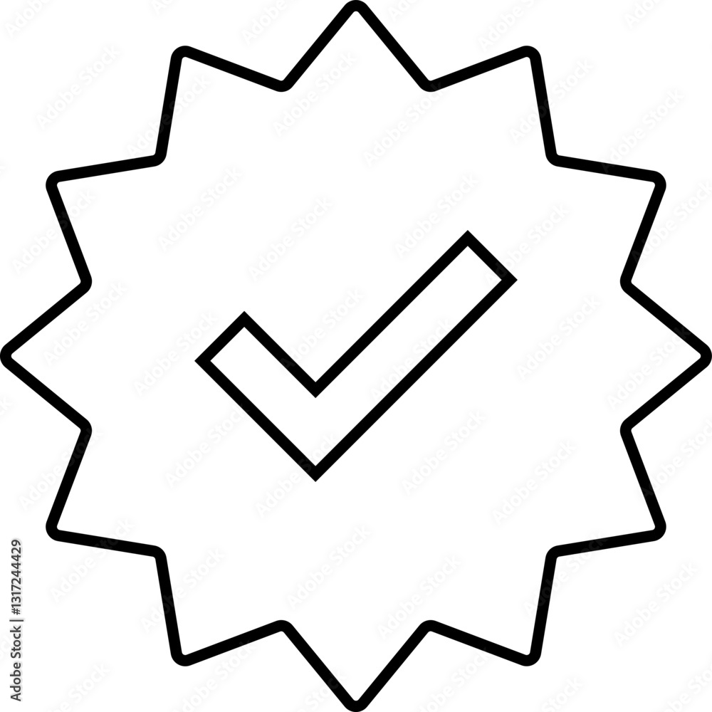 Check mark. Line tick verified badge icon. Approved profile sign. Tick ...