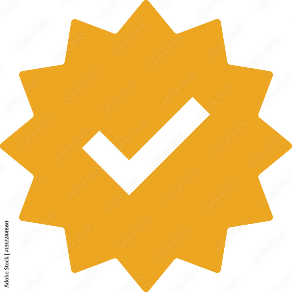 Vector de Stock Check mark. Yellow tick verified badge icon. Approved ...