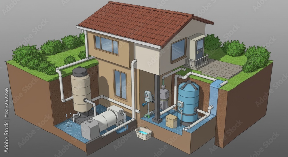 Home Water System Diagram - Illustrated diagram showing a house's complete water system ...
