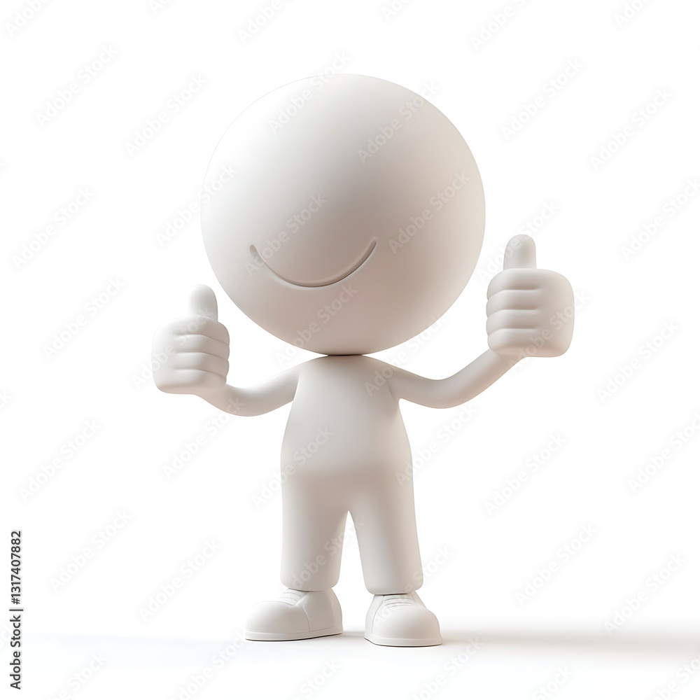 Emoticon with Thumbs Up: A minimalist figure gives a double thumbs-up ...