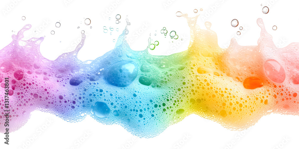Colorful soap foam, colorful bubbles isolated on white or transparent ...
