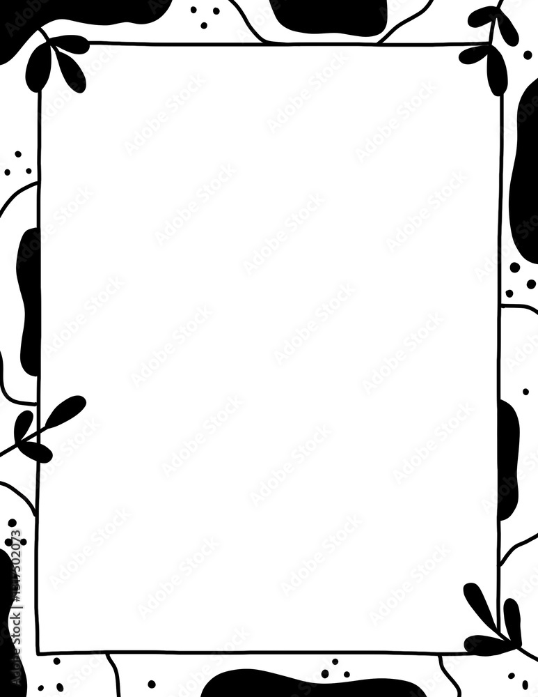 Leaf frame. Floral border frame. Doodle flower border. Hand drawn ...