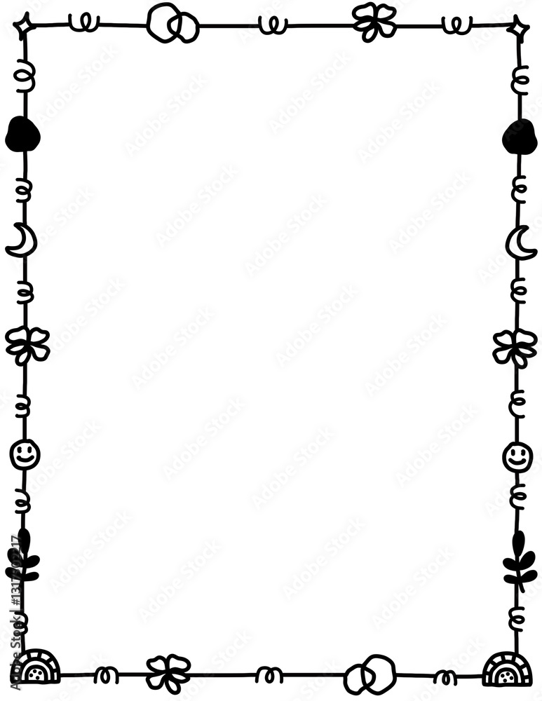 Leaf frame. Floral border frame. Doodle flower border. Hand drawn ...