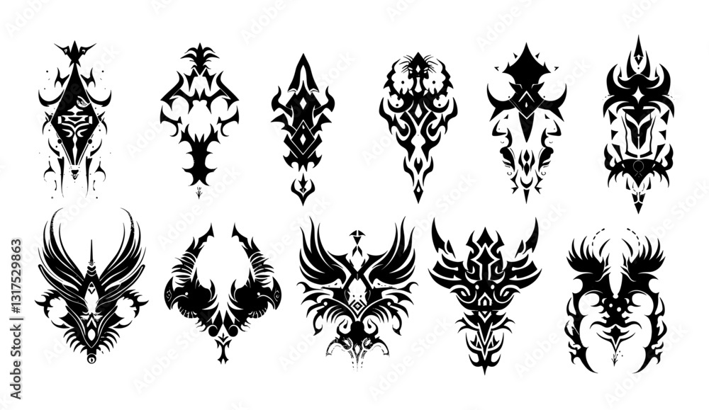 Neo tribal tattoo set, Maori sleeve symbol, abstract Hawaiian sign ...