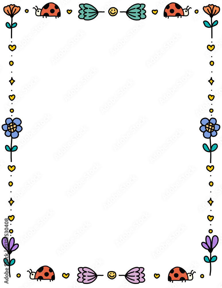 Floral border frame. Doodle flower border. Leaf frame. Hand drawn ...