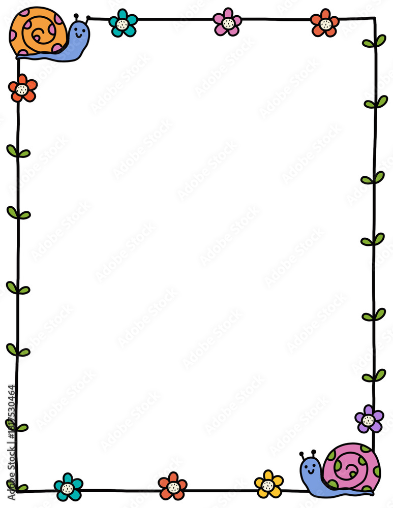 Floral border frame. Doodle flower border. Leaf frame. Hand drawn ...