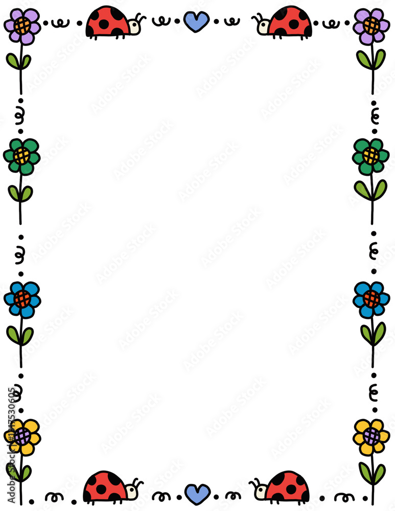 Floral border frame. Doodle flower border. Leaf frame. Hand drawn ...