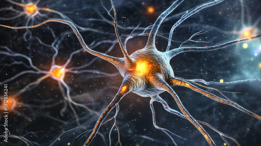 Neuron network example diagram, vector illustration. Synapses, soma ...