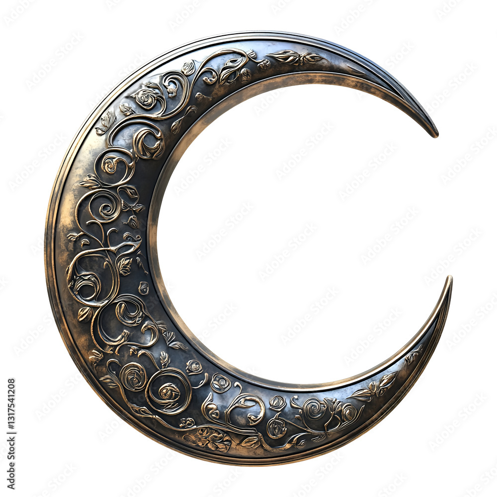 Arabic metal crescent moon isolated on transparent background Stock ...