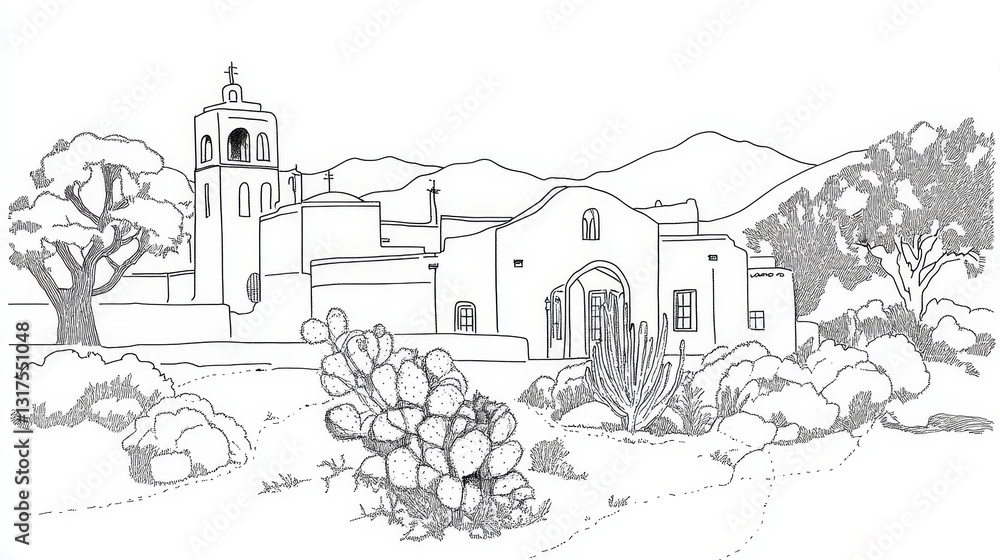 Albuquerque New Mexico Line Art Coloring Page - A detailed line art ...