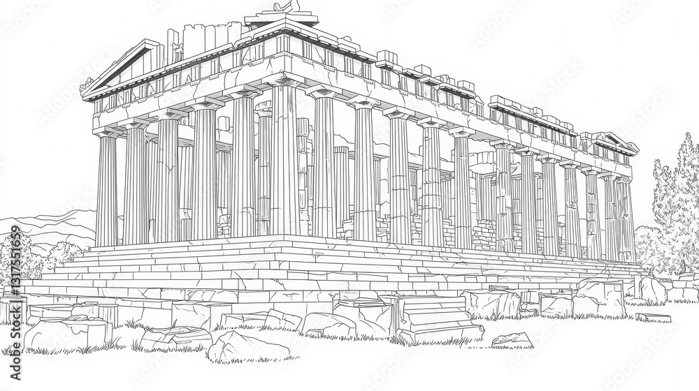 Стоковая иллюстрация «Athens Temple Line Art Coloring Page - A detailed ...