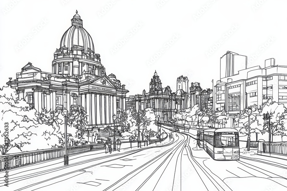 Belfast Cityscape Line Art Coloring Page - A detailed line art coloring ...