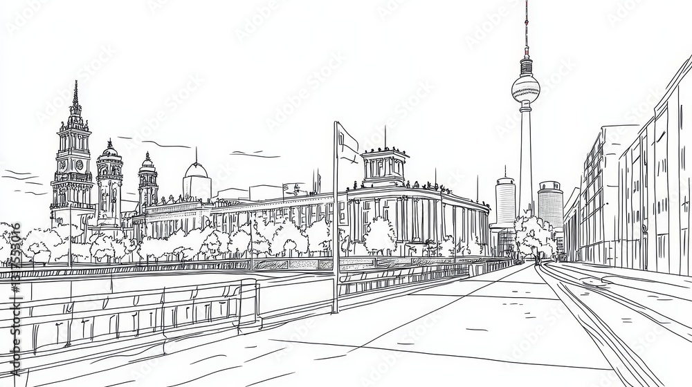 Ilustración de Stock Berlin Cityscape Line Art Coloring Page - A ...