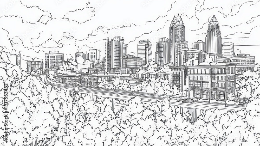 Ilustración de Stock Birmingham Alabama Skyline Coloring Page - A ...