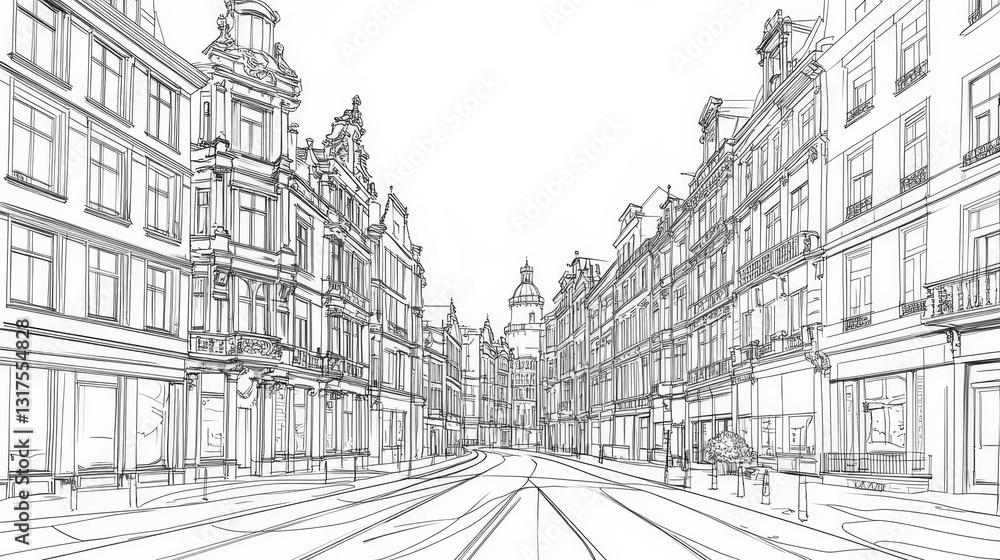 Brussels Street Scene Line Art Coloring Page - A detailed line art ...