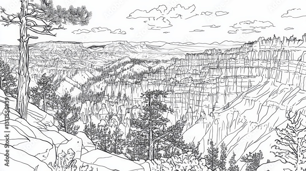 Стоковая иллюстрация «Bryce Canyon Line Art Coloring Page - A detailed ...