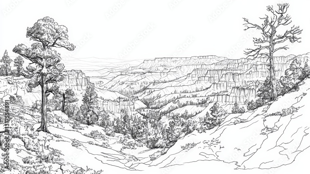 Bryce Canyon Line Art Coloring Page - A detailed line art coloring page ...