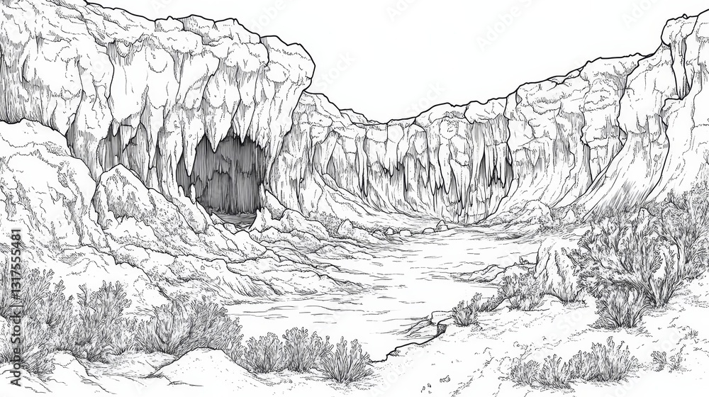 Carlsbad Caverns Line Art Coloring Page - A detailed line art coloring page depicting the ...