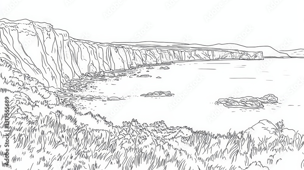 Channel Islands Coastal Cliffs Line Art Coloring Page - A scenic line ...