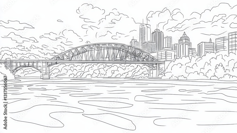 Illustration Stock Chattanooga Tennessee River Bridge Line Art Coloring ...