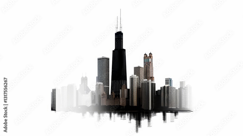 Chicago Skyline Line Art Coloring Page - A detailed line art coloring ...