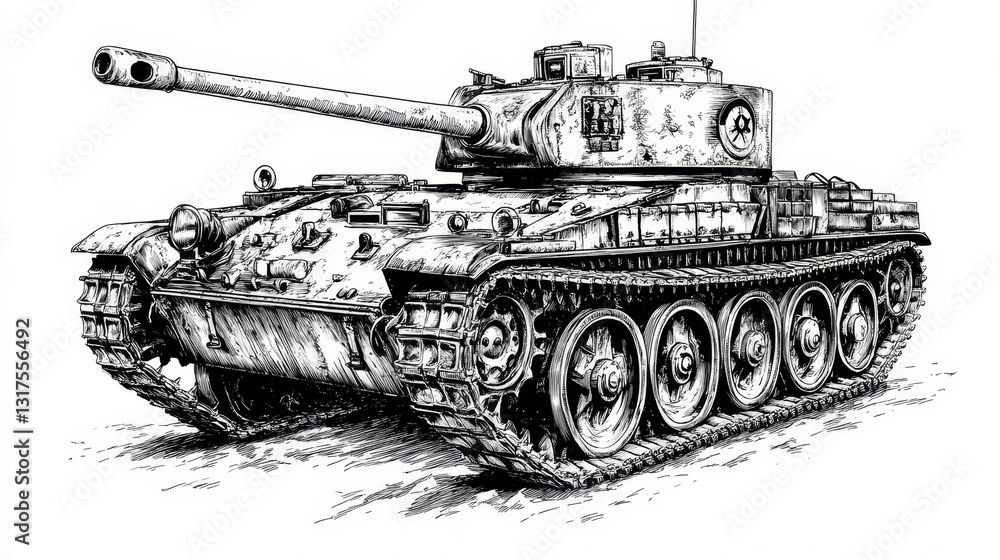 Churchill Tank: WWII British Infantry Support Line Art - Intricate line ...