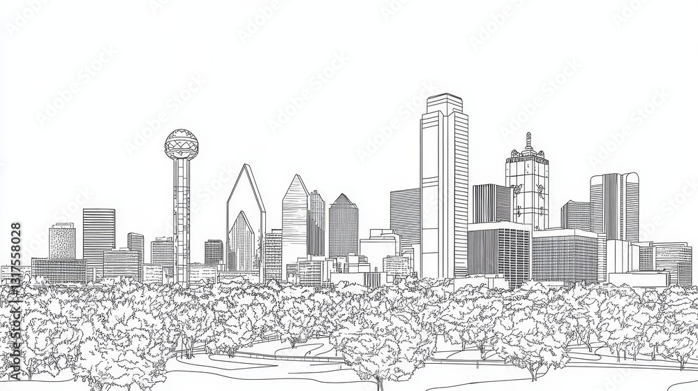 Dallas Skyline Coloring Page - A detailed line art coloring page ...
