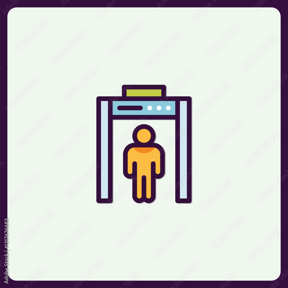 Security checkpoint icon depicting scanning process at entrance area ...
