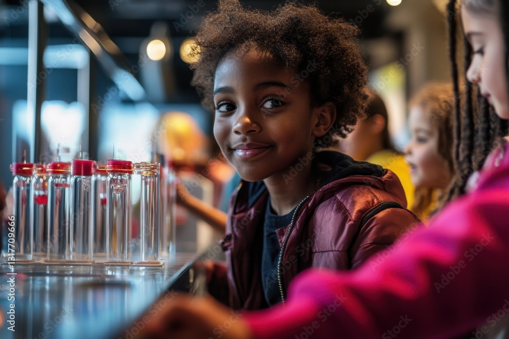 Children exploring a science museum with interactive exhibits Stock ...