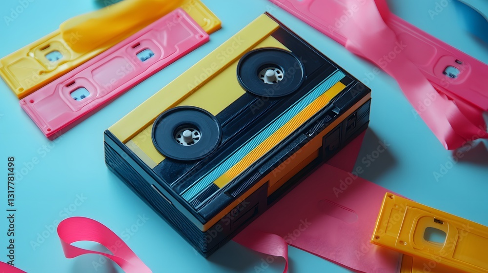 Retro cassette tape with dynamic color palette: A vibrant collection of ...