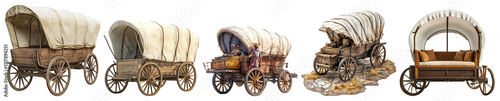Vintage Covered Wagons in Various Styles and Configurations, PNG bundle ...
