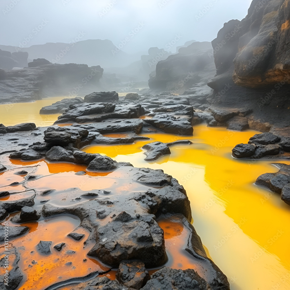 Rocks and structures of hot sulphurous water coming out of the bowels ...