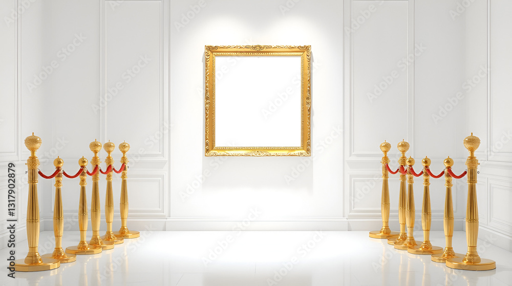 Golden frames for picture with gold stanchions barrier. Mock up ...