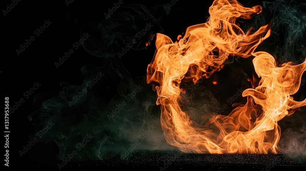 Flickering torchlight flame, realistic fire effect, green screen ...