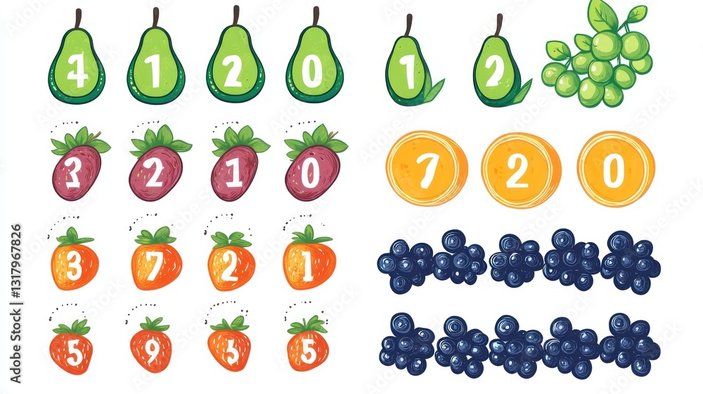 Fruit number chart for kids' learning Stock Illustration | Adobe Stock