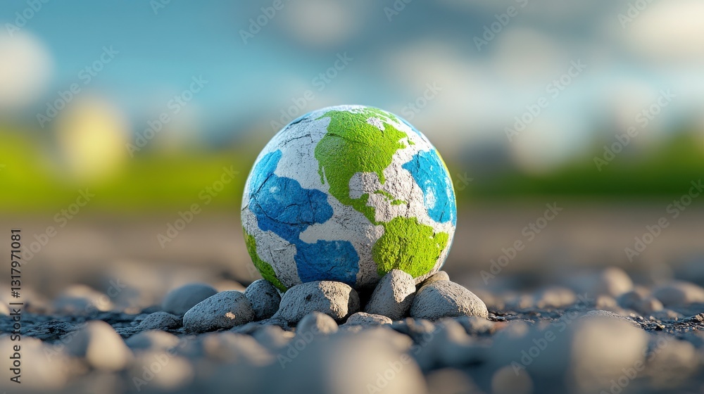 Small Earth Model on Pebbles in Nature with Soft Background Blur Stock ...